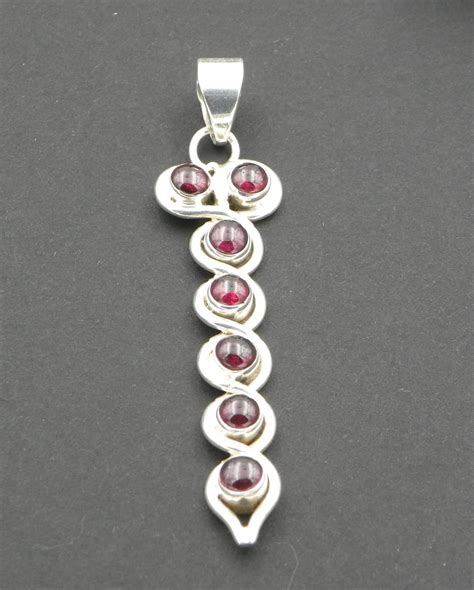 Long Garnet Pendant Set In 925 Sterling Silver January Birthstone