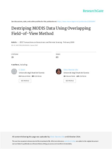 Pdf Destriping Modis Data Using Overlapping Field Of View Method Silvia Ullo