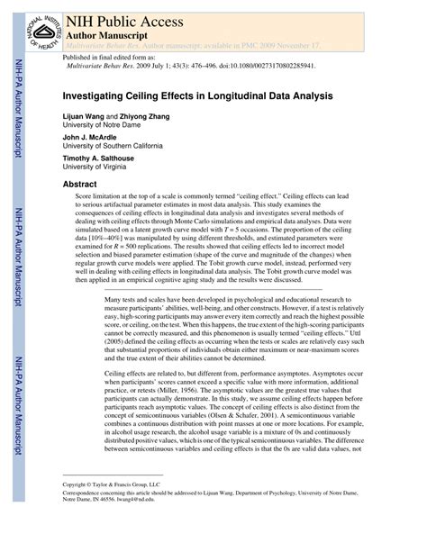 Pdf Investigating Ceiling Effects In Longitudinal Data Analysis