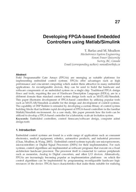 PDF InTech Developing Fpga Based Embedded Controllers Using Matlab Simulink 1 DOKUMEN TIPS