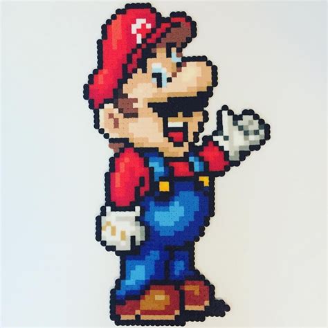 Mario From Super Mario All Stars Start Screen Made With Perler Beads