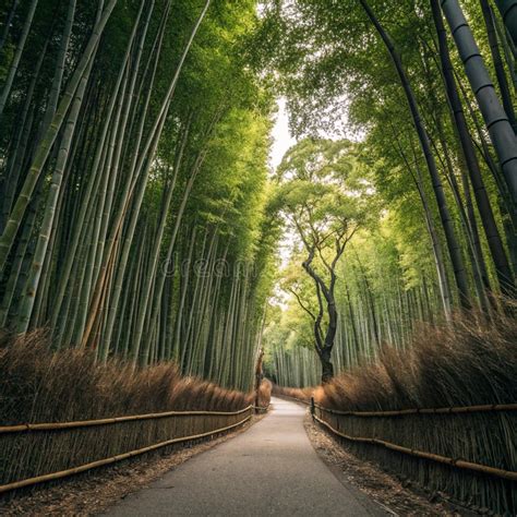 Path To Bamboo Forest Arashiyama Kyoto Japan Stock Illustration