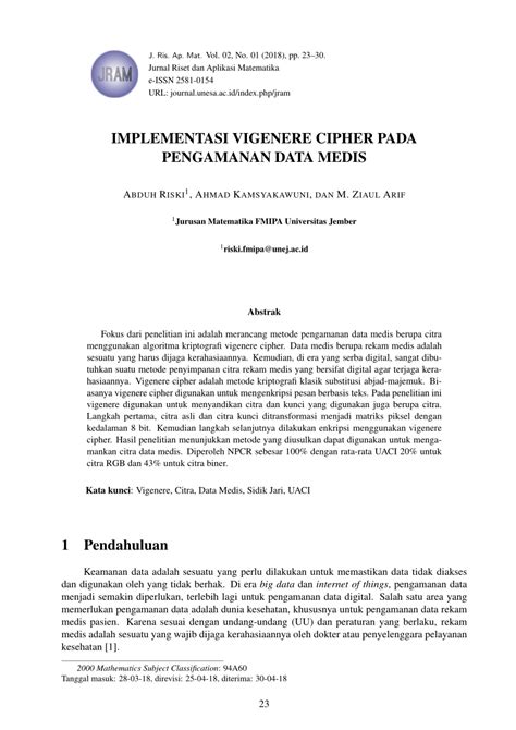 Pdf Implementasi Vigenere Cipher Pada Pengamanan Data Medis