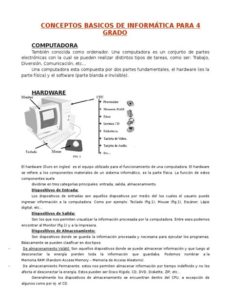 Conceptos Basicos De Informática Para 4 Grado Pdf Hardware De La Computadora Sistema Operativo