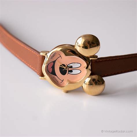 Vintage Mickey Mouse Shaped Gold Tone Watch Lorus Japan Quartz Watch
