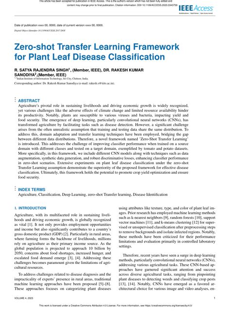 Pdf Zero Shot Transfer Learning Framework For Plant Leaf Disease Classification