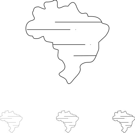 Brazil Map Country Bold And Thin Black Line Icon Set 14335759 Vector