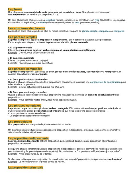Types Et Structures De Phrases En Français Pdf Clause Phrase