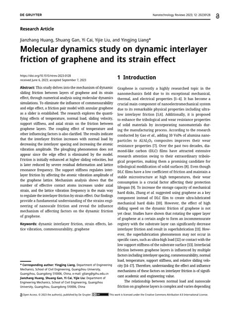 (PDF) Molecular dynamics study on dynamic interlayer friction of graphene and its strain effect