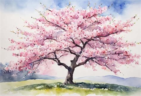 Premium Ai Image A Watercolor Painting Of A Cherry Blossom Tree In