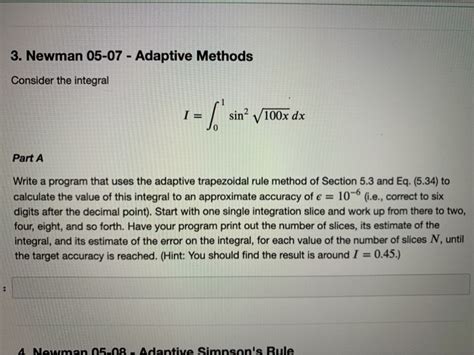 solved 3 newman 05 07 adaptive methods consider the
