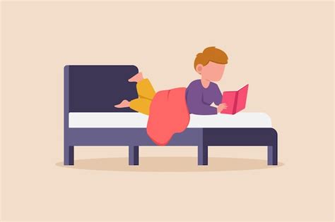 Premium Vector Little Boy Reading Story Book Before Going To Bed