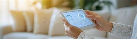 Home Energy Saving Hands Adjusting Smart Thermostat On Iot Dashboard