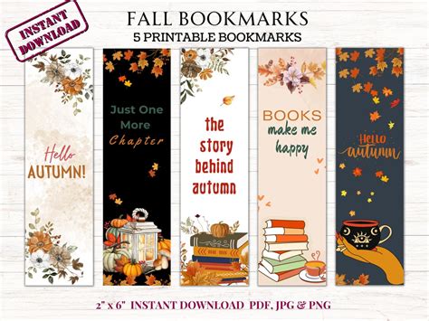 Printable Fall Bookmarks Cute Autumn Designs Etsy