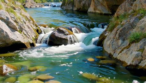 Beautiful River Flowing Through Rocky Landscape Serene Nature Scenery