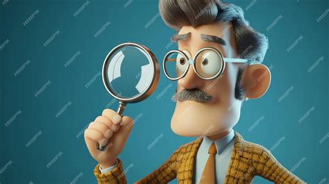 Cartoon Man Looking Through A Magnifying Glass Premium Ai Generated Image