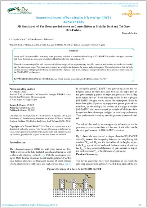 Pdf 3d Simulation Of Fin Geometry Influence On Corner Effect In