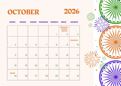 Free October 2026 Calendar With India Festivals Template To Edit Online