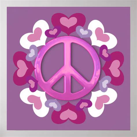 Pretty Pink Peace Sign And Hearts Print Zazzle