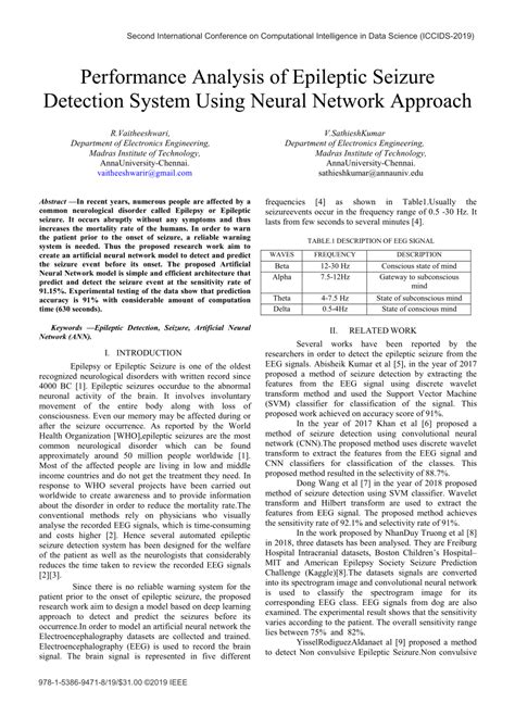 PDF Performance Analysis Of Epileptic Seizure Detection System Using Neural Network Approach