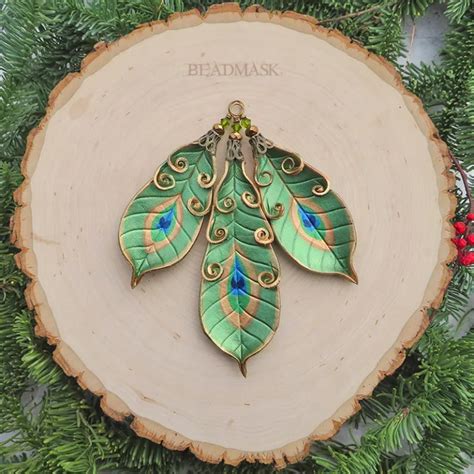 Leather Peacock Feather Holiday Ornaments Beadmask