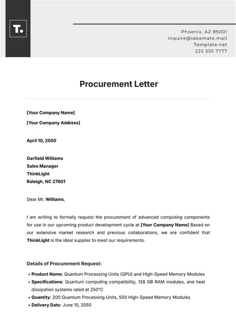 Free Procurement Letter Template To Edit Online
