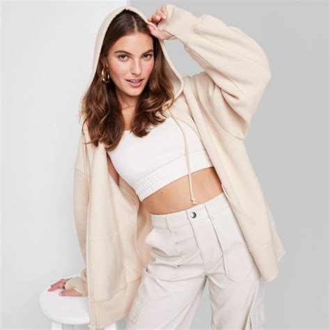 Target Wild Fable Womens Oversized Zip Up Hoodie Size Xxs Beige