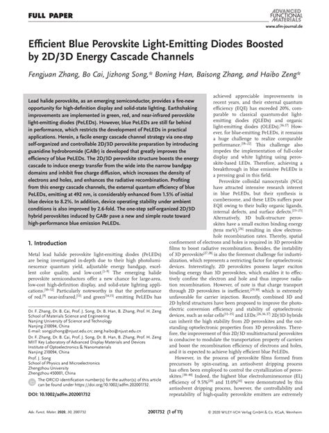 Efficient Blue Perovskite Light‐emitting Diodes Boosted By 2d 3d Energy
