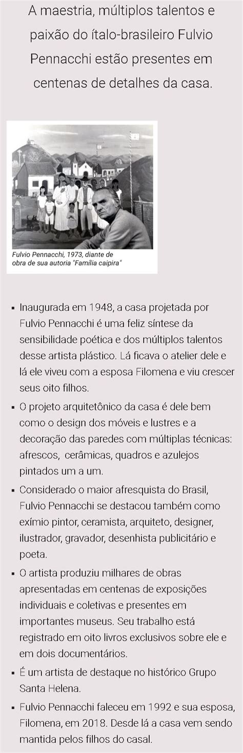Visita Guiada à Casa Museu Fulvio Pennacchi 9102022 15h Em São Paulo