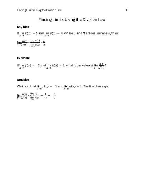 Calculus Finding Limits Using The Division Law By The Mba Tpt
