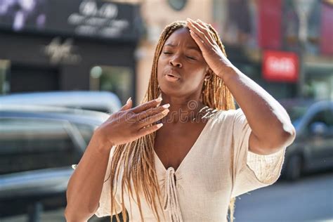 African American Woman Sweating At Street Stock Image Image Of