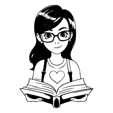 Premium Vector Girl In Glasses Reading A Book Vector Illustration In