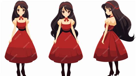 Beautiful Anime Character With Long Dark Hair In Cartoon Style