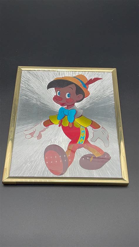 Vintage Disney Pinocchio Foil Art Print 1980s Framed Glass Artwork