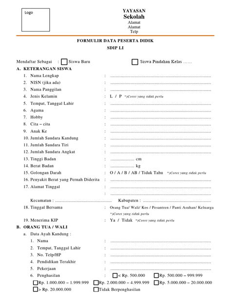 Formulir Data Siswa Pdf