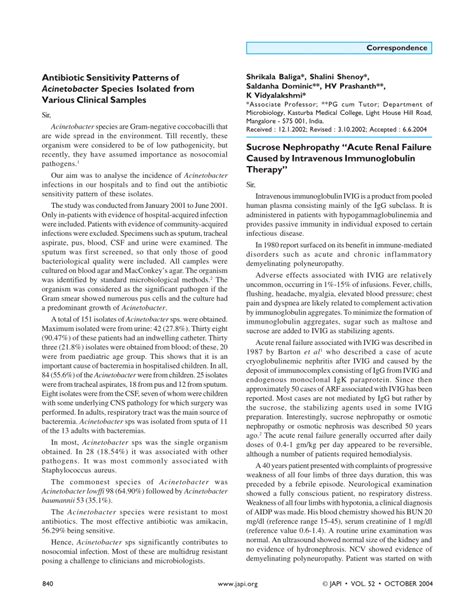 Pdf Antibiotic Sensitivity Patterns Of Acinetobacter Species Isolated