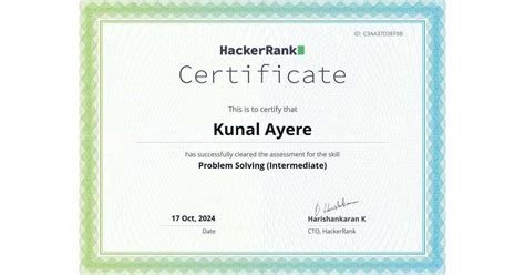 Kunal Ayere On Linkedin Hackerrank Skill Certificate