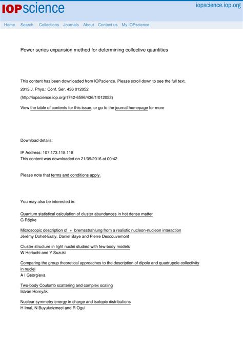 Pdf Power Series Expansion Method For Determining Collective Quantities