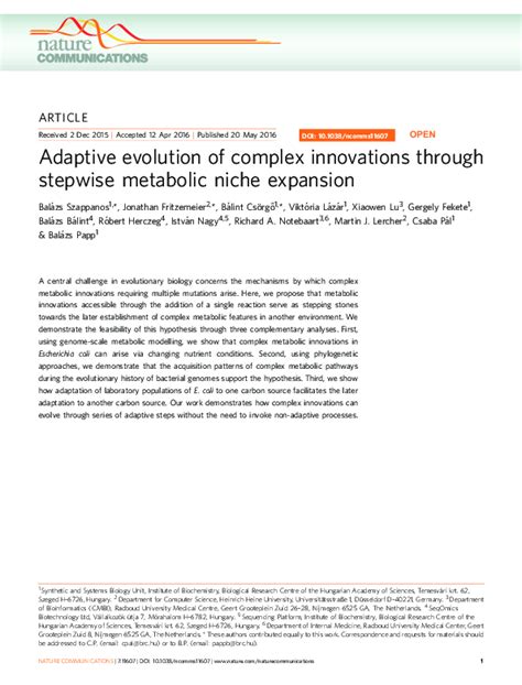 Pdf Adaptive Evolution Of Complex Innovations Through Stepwise