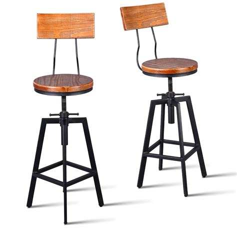 Williston Forge Set Of 2 Industrial Bar Stools With Wood Backrest 25 6