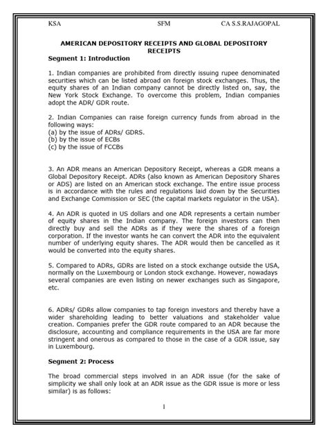 Adr And Gdr Notes Pdf American Depositary Receipt Stocks