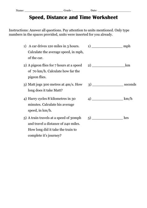 Speed Distance Time Worksheet Adriansonfifth