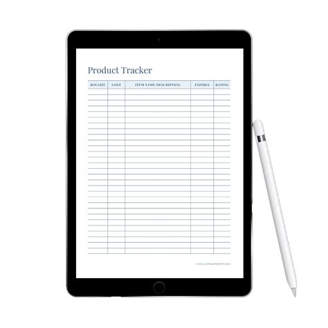 Printable Product Tracker