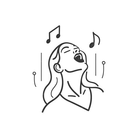 A Line Drawing Of A Woman Singing With Music Notes Above Her Head