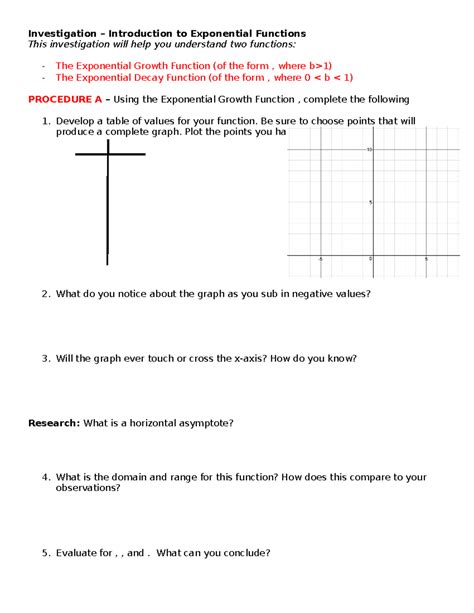 Intro To Exponential Functions Activity Investigation Introduction
