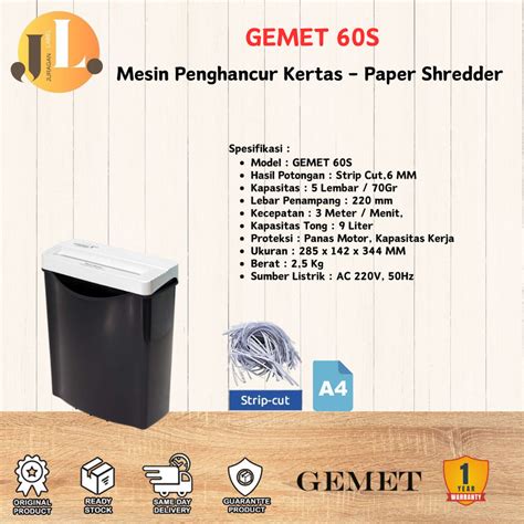 Jual Gemet 60s Mesin Penghancur Kertas Paper Shredder Gemet 60 S Shopee Indonesia