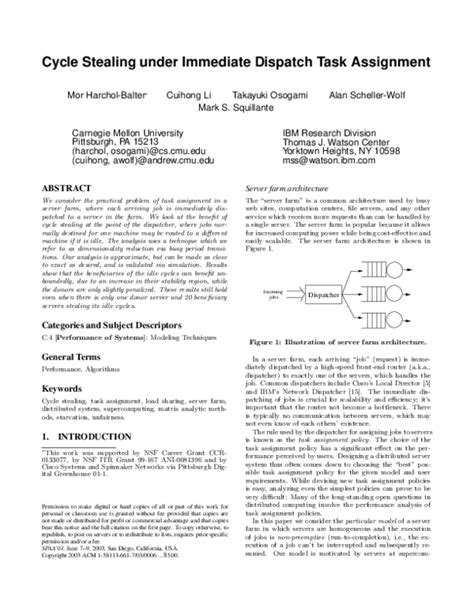 Pdf Cycle Stealing Under Immediate Dispatch Task Assignment Alan