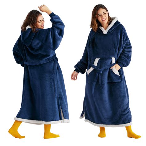Bedsure Wearable Blanket Hoodie Women Long Sherpa Hooded Blanket For