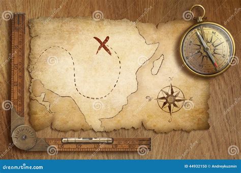 Aged Treasure Map With Compass Background Vector Illustration