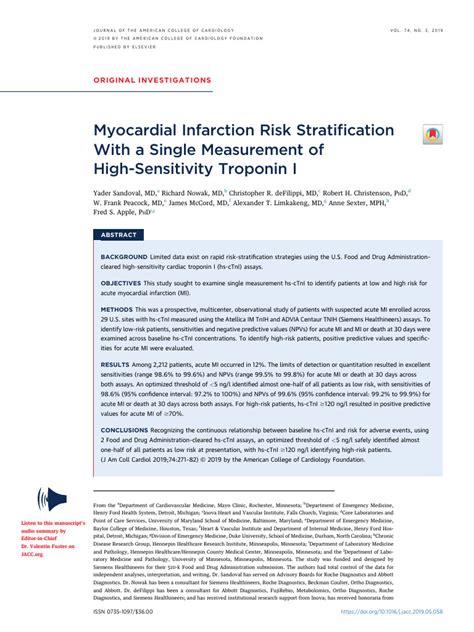 Sandoval Et Al 2019 Myocardial Infarction Risk Stratification With A